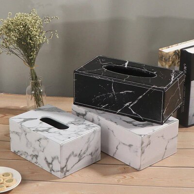 Modern Marble Rectangle Faux Leather Tissue Box Napkin Toile