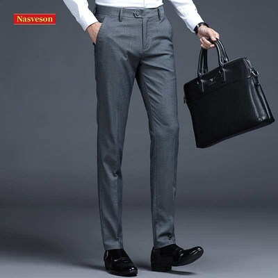 High-end Mens Western Pants Slim-fit Straight-barrel Spring