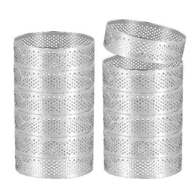 12 Pack Stainless Steel Tart Rings 3 In,Perforated Cake