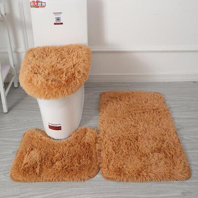 Solid color floor mat toilet bathroom three-piece carpet set