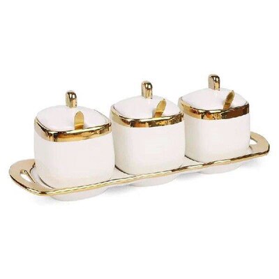 3Pcs Ceramic Condiment Pots Porcelain Sugar Bowls