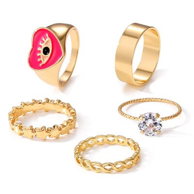 Dripping Oil Heart Ring MultiJoint Ring Set 5Piece Ring Set