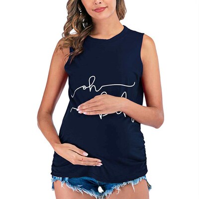 Plus Size Maternity Crew Neck Sleeveless Maternity Top T-Shi