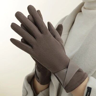 New Suede Gloves for Women Winter Plus Velvet Warm Commercia