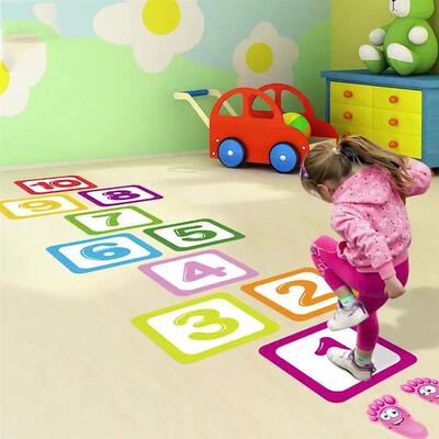 1Set  Waterproof Removable Cartoon Number Grids Hopscotch Ga
