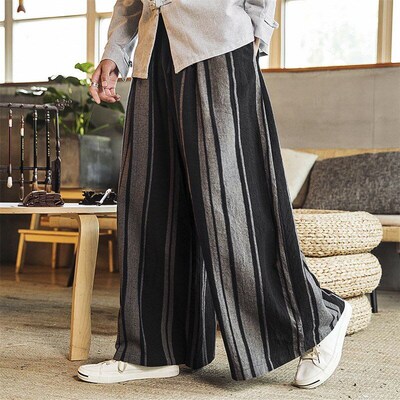 Autumn Relaxed Fit Striped Breathable Long Pants for Men Men