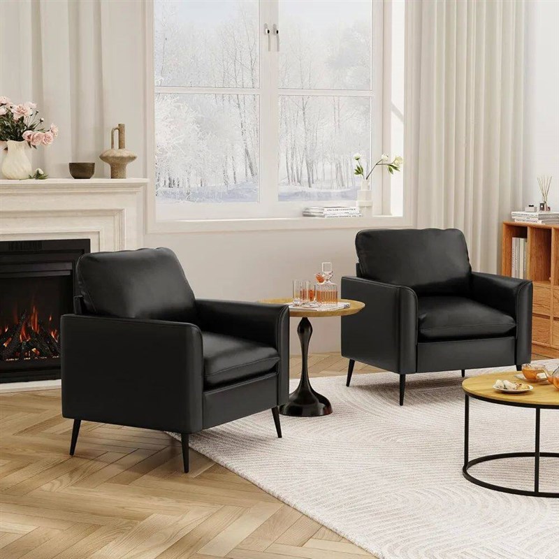 Accent Chairs Set of 2, Black Leather Accent Chair, Comfy Li