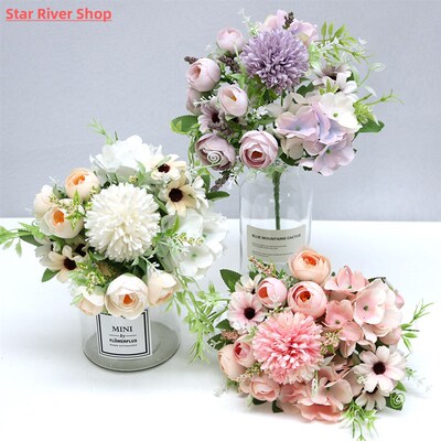 1 bunch of artificial flowers, various silk rose bouquets, h