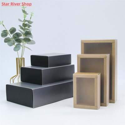 kraft paper gift box PVC transparent window black box packag