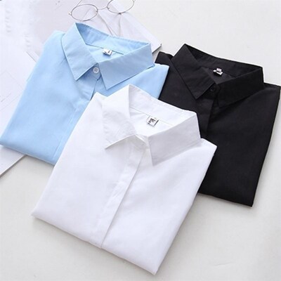 2018 New Casual Woman Office Blouse Long Sleeve White Shirt