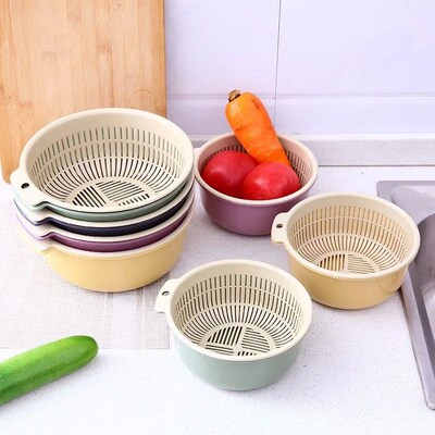 Double Drain Basket Bowl Washing Storage Basket Strainers Bo