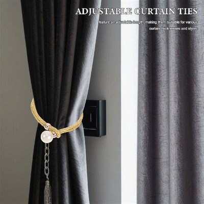 2 Pairs Adjustable Rope Tiebacks With Large Pearls
