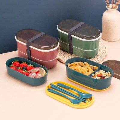 Simple Style Portable Double-layer Lunch Box Microwavable Be