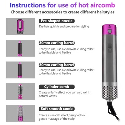 5IN1Wet/dry use curling iron Styling Hair Dryer Hot air comb