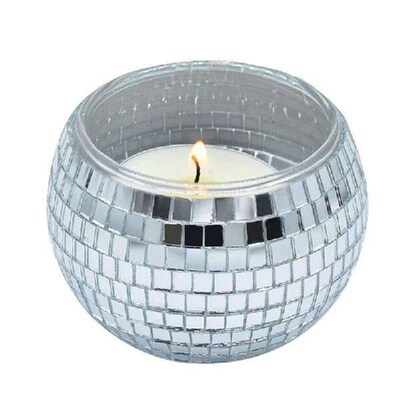 Round Silver Votive Holder Jar Thick Acrylic Mirrored Stand