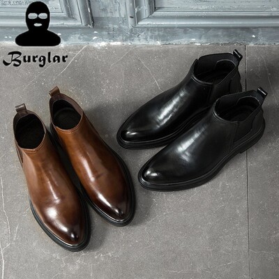 尖头切尔西靴子男 Ankle  Chelsea Boots For Men Leather Shoes