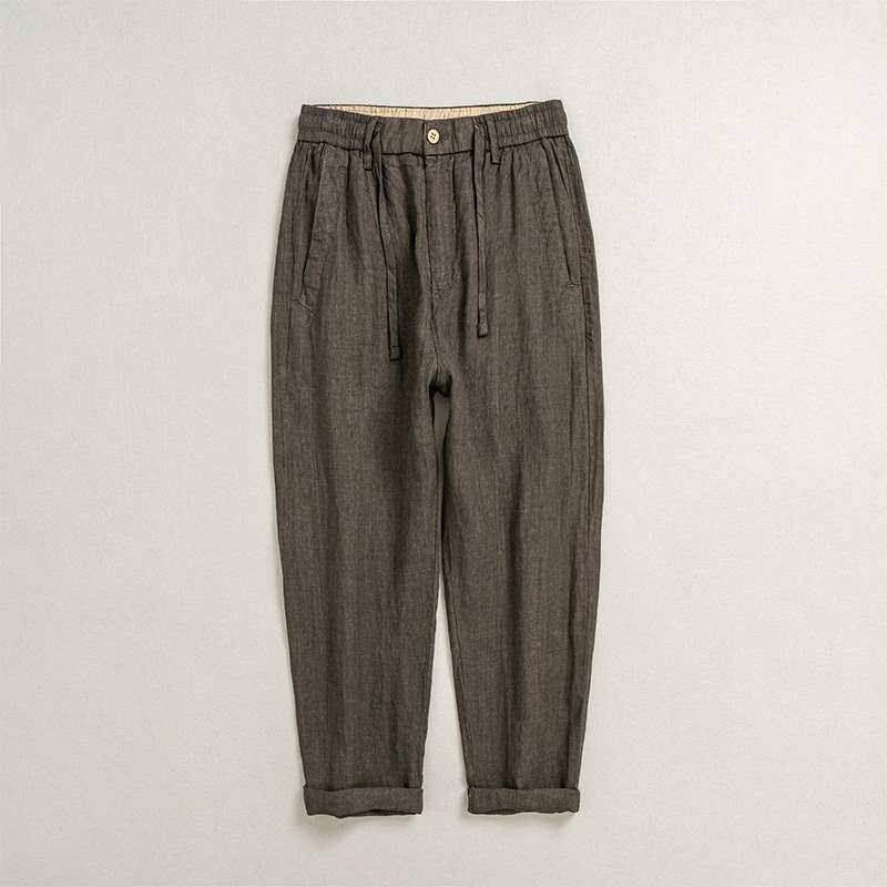 Mens Soli Color Cotton an Linen Casual Pants Summer Thin St