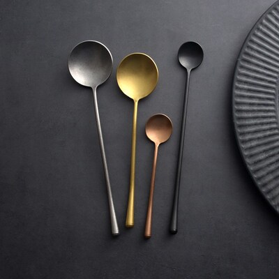 Retro gold stainless steel stirring long handled spoon