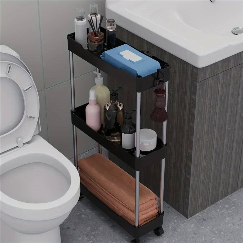 Bathroom Storage Rack With Wheels 3/4 Layer Rolling Utility