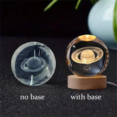 6cm 3D Crystal Ball Glass Planet LED Warm Night Light Laser