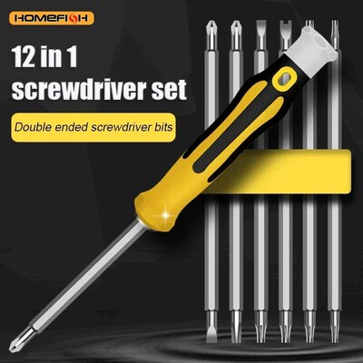 12 in 1 Magnetic Screwdriver Set Cross Flat Bits Multifuncti