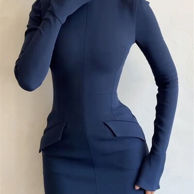 Elegant Purecolor Slimfitting Hipwrap Longsleeve Dress for E