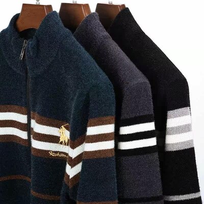 -Winter ferret mens knitwear casual striped stand-up collar