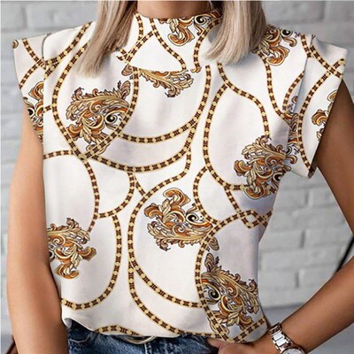 Summer Simple Lip Pattern Collarless Ladies Shirt Pullover C
