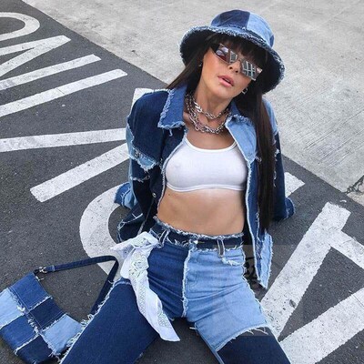 ~Autumn womens fashion steet color matching denim casual co