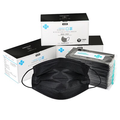 50Pcs Black Face Mask Surgical Disposable 3 Layers Medical