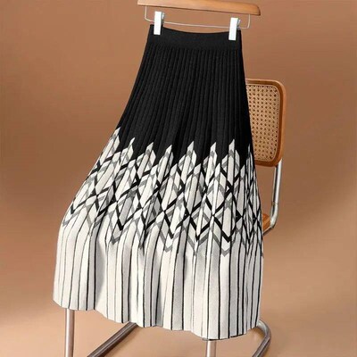 Temperament Autumn/Winter Womens Elastic Waist Contrast Col