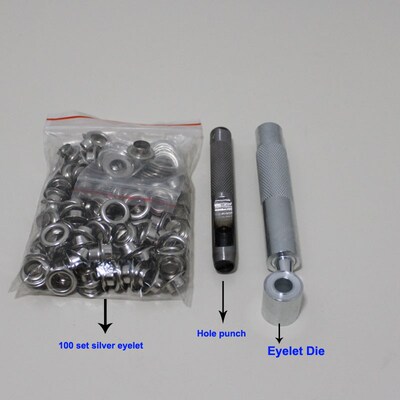 100sets Silver metal eyelets 4mm 5mm 6mm 8mm 10mm 12mm 14mm