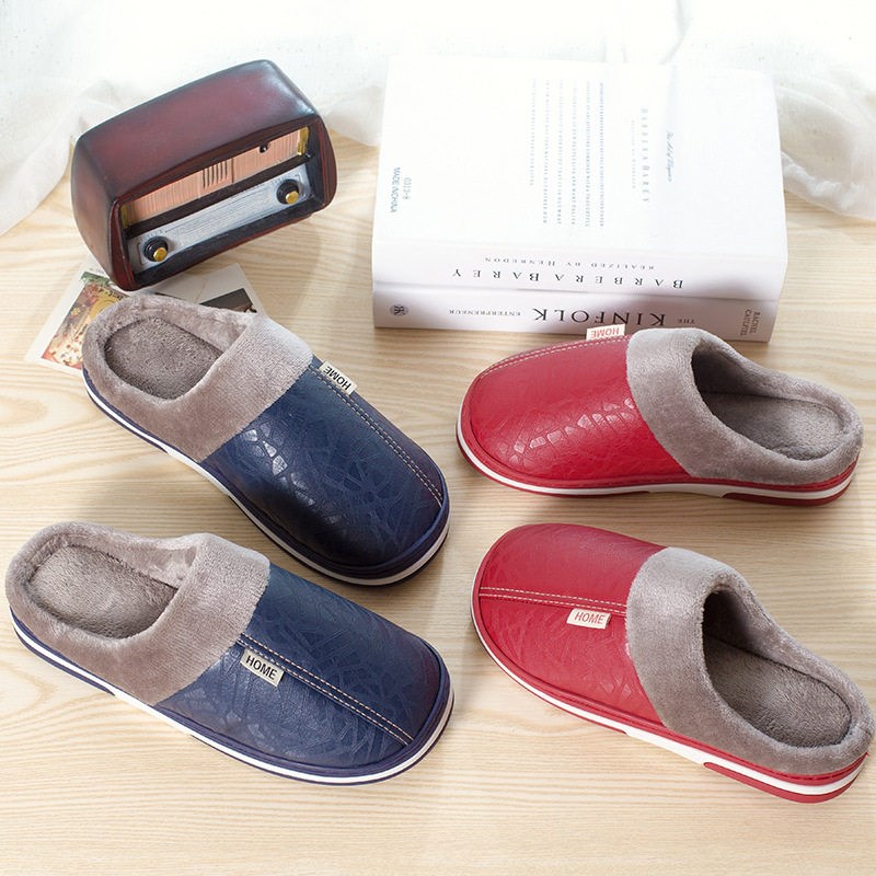 35-51 Size Household Cotton Slippers Women Pu Leather Wool P