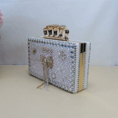 White Pearl Wedding Shoes and Bag Sandals Woman Thin Heel