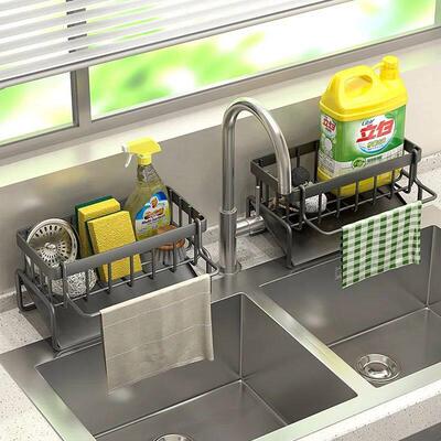 Kitchen Stainless Steel Sink Drain Rack Sponge Storage Fauce