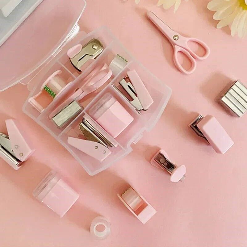 Mini Stapler Staple Punch Hole Tape Machine Set Ins Korean M
