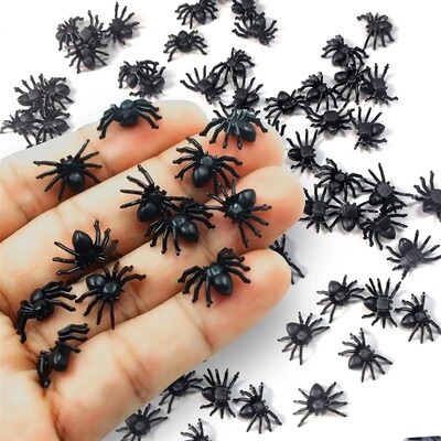 50pc Halloween Spider Decoration Small Black Platic Spider H