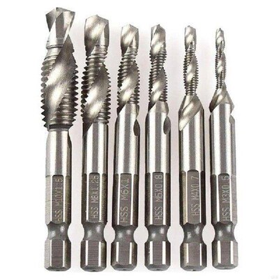 X90F 6pcs M3-M10 Screw Tap Drill Bits HSS Taps Countersink