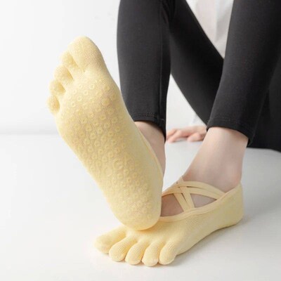New Women Anti Slip Pilates Socks Five Toe Silicone Non-Slip