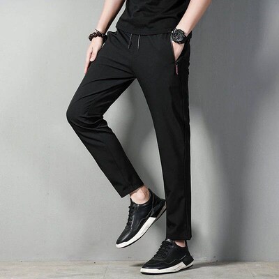 Summer mens casual pants slim fit thin Korean version ice s