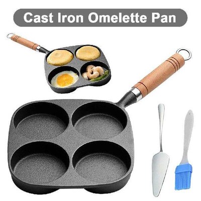 4-Cup Cast Iron Egg Frying Pan Non Stick Crepe Pan Omelette