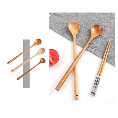 Long Spoons Wooden Natural Round Cooking Spoon for Soup