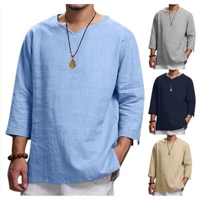 Mens New / Sleeve Loose Solid Casual Large Pullover Shirt