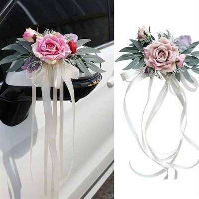 Romantic Wedding Car Floral Ribbon Bridal Car Door Handle