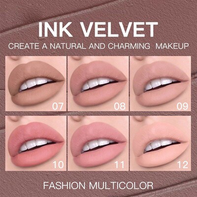 12-color velvet lip gloss matte, light nude liquid