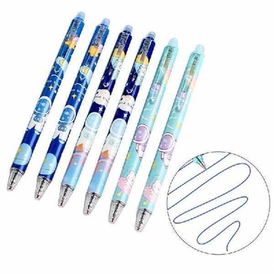 6Pcs Erasable Gel Pen 0.5mm Fine Point Cartoon Astronaut
