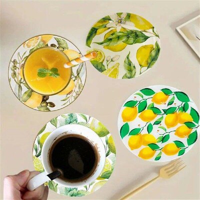 6Pcs Wooden Colorful Pattern Drink Cup Coasters Heat