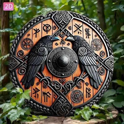 2D Flat, 1pc Viking War Shield Aluminum Wall Art - 20.32cm R