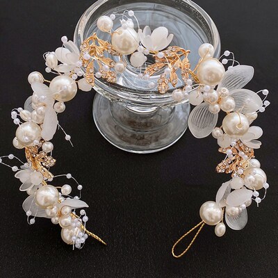 Elegant Girls Bridal Headband Imitated Pearl Hair Headdress