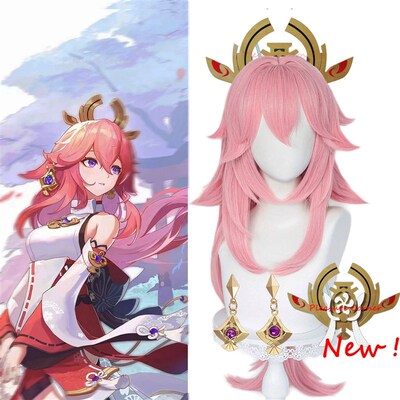 Genshin Impact Yae Miko Cosplay Wig Scalp Simulation Pink